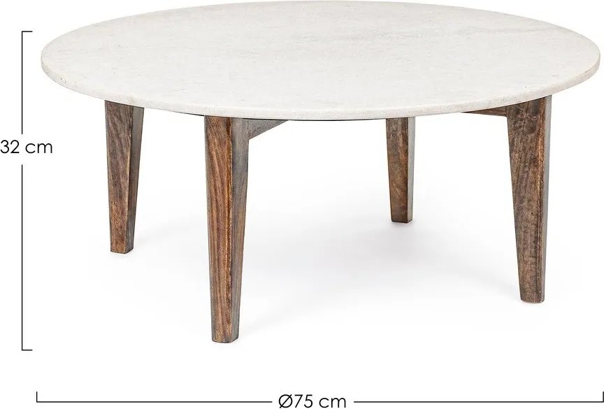Bílý/v přírodní barvě kulatý konferenční stolek s mramorovou deskou ø 75 cm Sylvester – Bizzotto