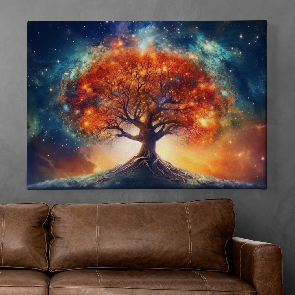 Obraz na plátně - Zářící strom života s vesmírem FeelHappy.cz Velikost obrazu: 120 x 80 cm