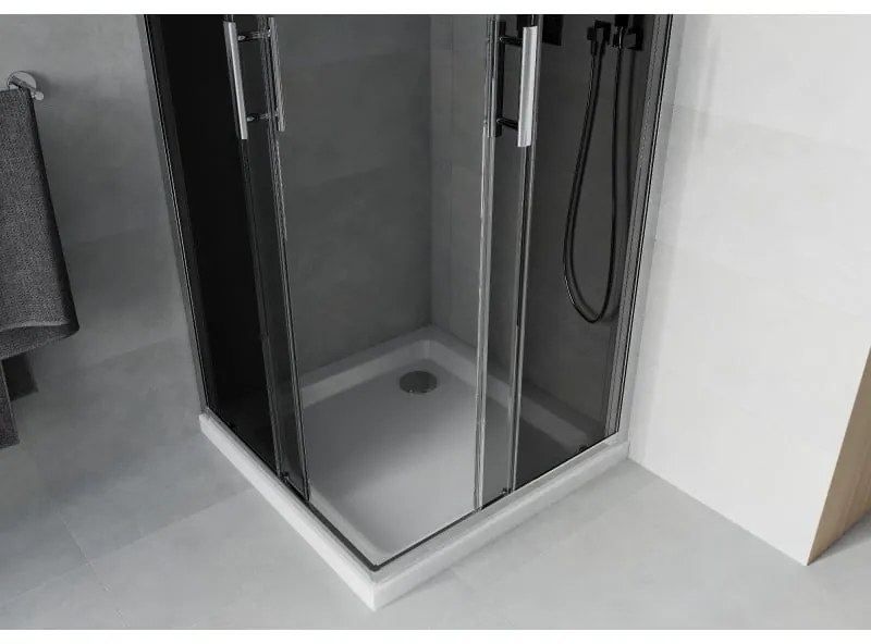 Mexen Rio čtvercový sprchový kout 90 x 90 cm, 5mm sklo, šedé sklo, chromový profil + slim sprchová vanička 5cm, 860-090-090-01-40-4010