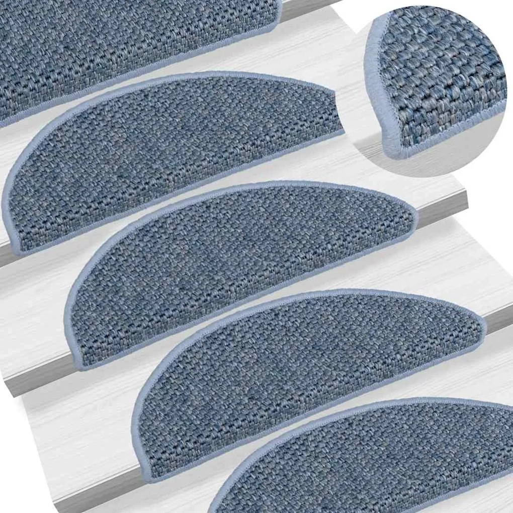 Samolepící nášlapy na schody vzhled sisal 15 ks 56x17x3cm modré 326862