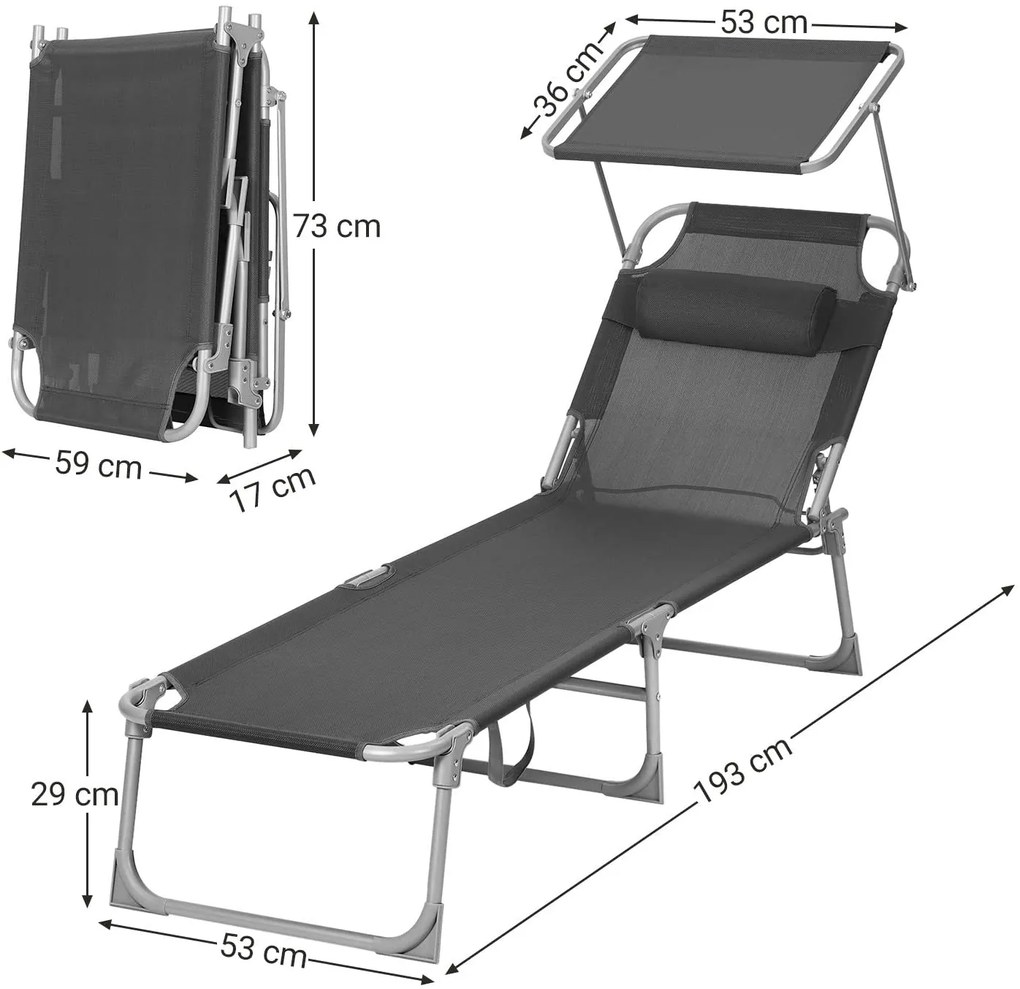 SONGMICS Zahradní lehátko šedé 53 x 193 cm nosnost 150kg