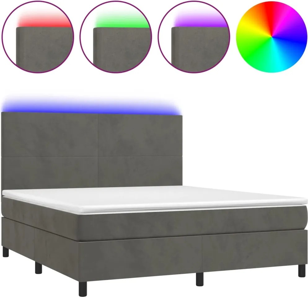 Box spring postel s matrací a LED tmavě šedá 160x200 cm samet 3136012