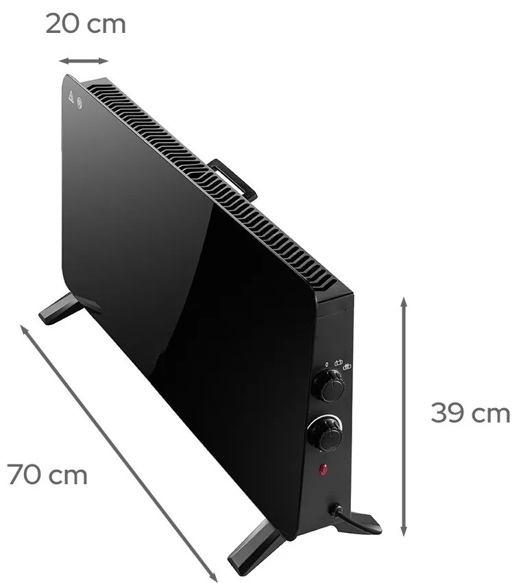 Majowo.cz SKLENĚNÝ KONVEKTOR GH-1601M-20 VOLNĚ STOJÍCÍ ČERNÝ