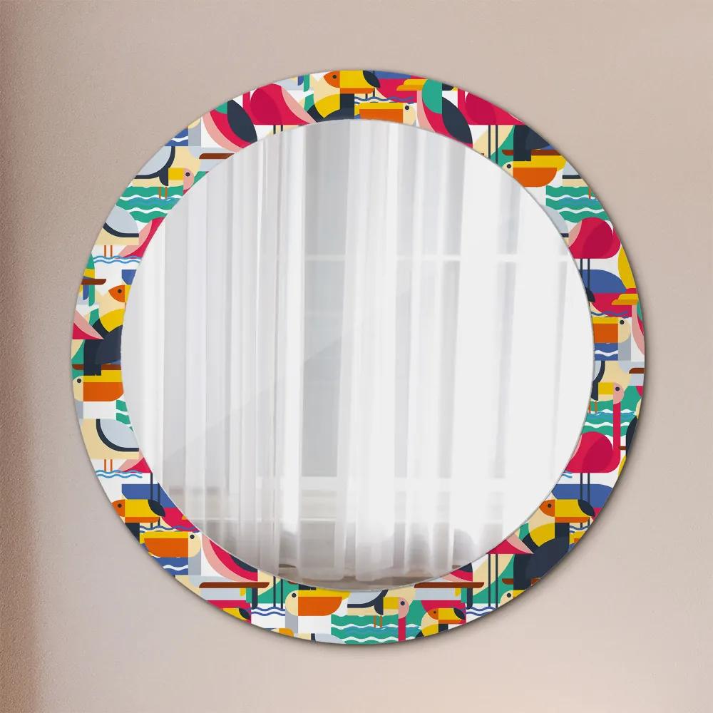 Kulaté dekorativní zrcadlo na zeď Geometrické tropické ptáky fi 80 cm