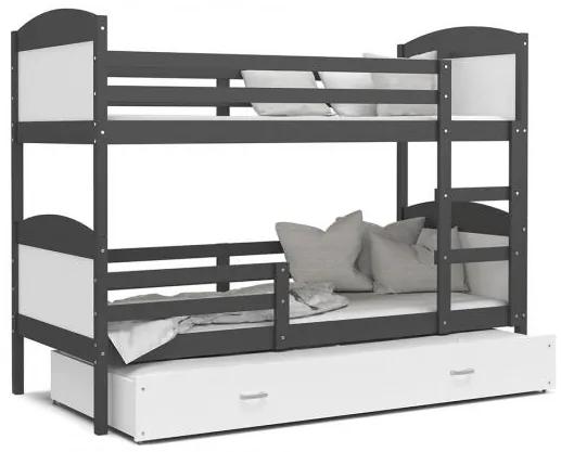 DOBRESNY Dětská patrová postel MATYAS 3 80x190cm s šedou konstrukcí v bílé barvě s přistýlkou
