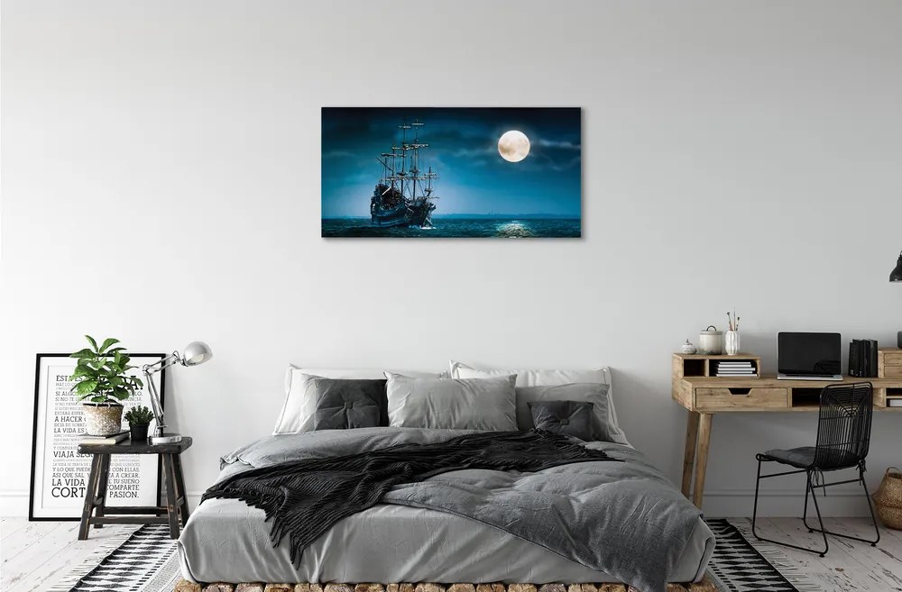 Obrazy na plátně Sea city měsíc loď 120x60 cm