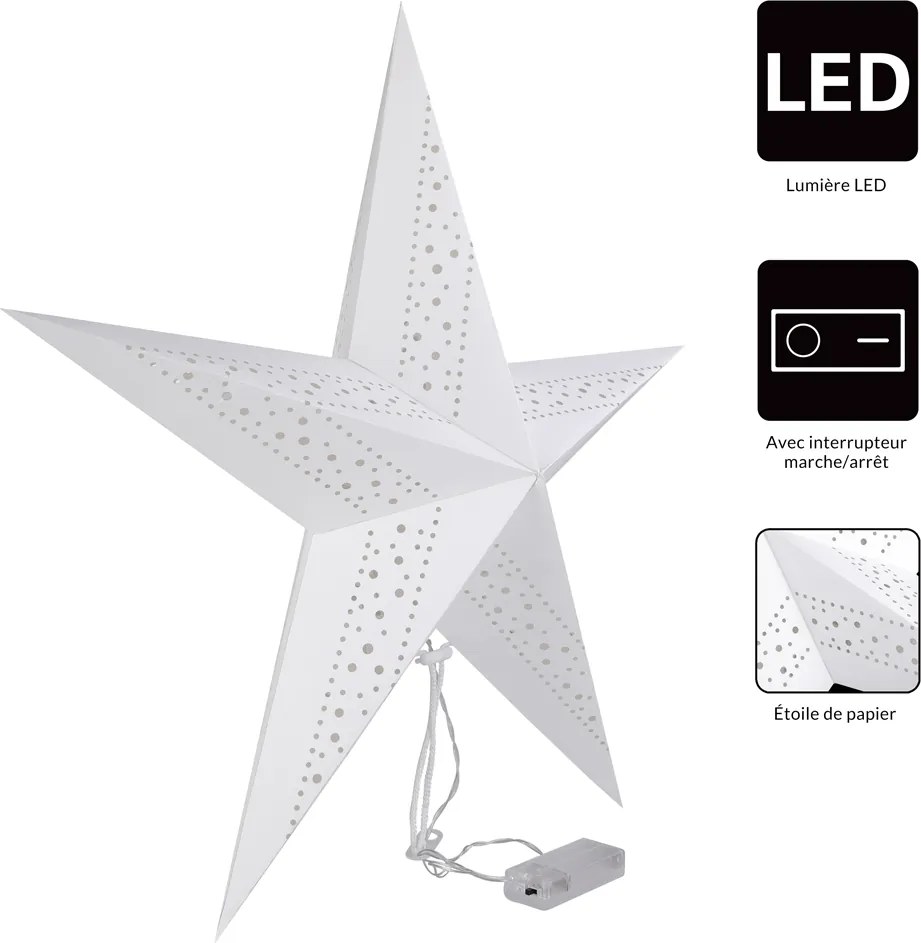 Papírová hvězda LED krémová Ø60cm body 5 ramena