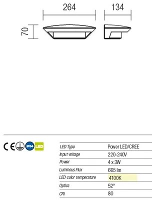 Redo 9407 - LED Venkovní nástěnné svítidlo PLATE 4xLED/3W/230V 4100K IP54 antrac