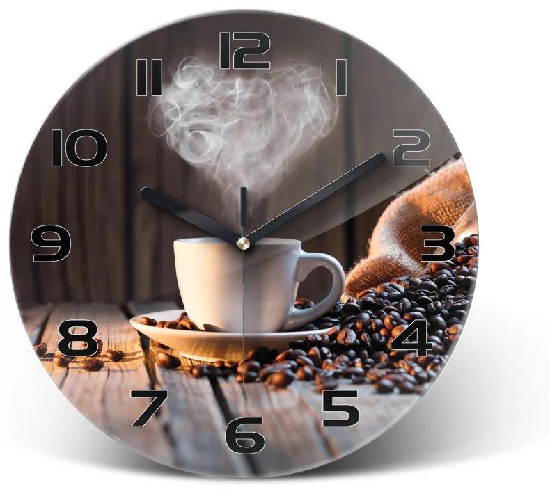 Wallmuralia Skleněné hodiny kulaté Šálek kávy fi 30 cm