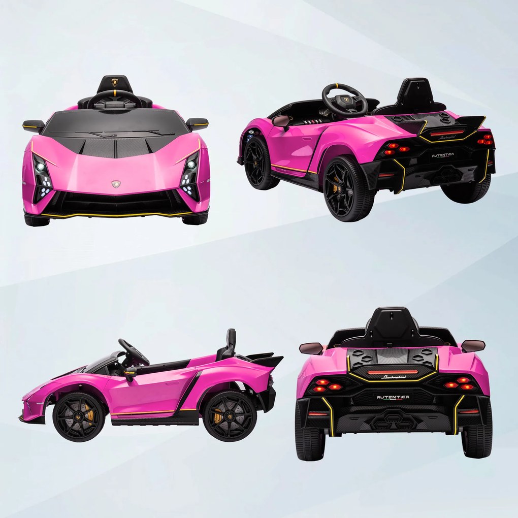 AIYAPLAY elektrické dětské auto 3-6 let, 12V Lamborghini Autentica s 2 motory, dveře křídlové, zavěšení, růžové