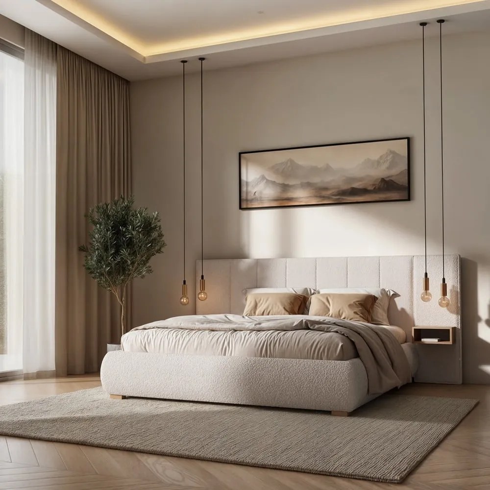 Krémová čalouněná dvoulůžková postel s roštem 180x200 cm Fioro – MESONICA