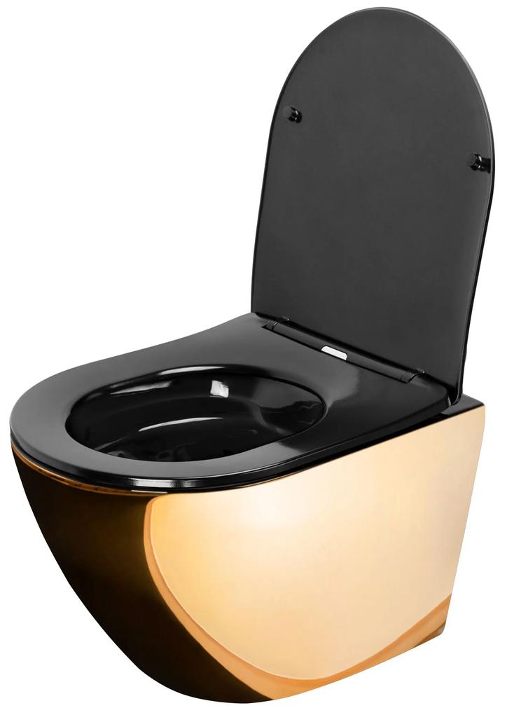 Závěsná WC mísa se SoftClose sedátkem REA CARLO MINI Flat, černá/zlatá
