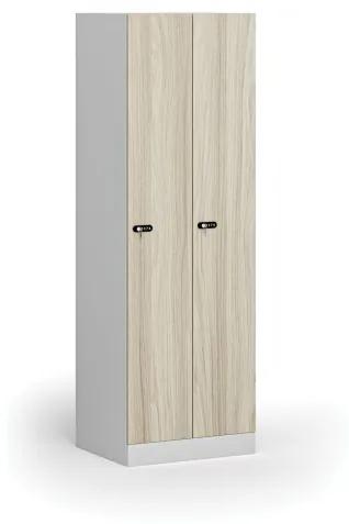 Kovová šatní skříňka, 2-dveřová, 1850 x 600 x 500 mm, mechanický kódový zámek, laminované dveře, dub přírodní