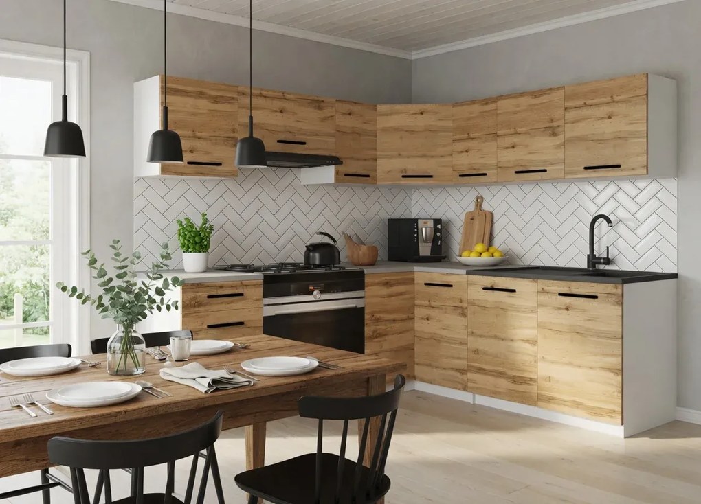 Kuchyňská linka Belini 360 cm dub wotan s pracovní deskou Lidiauniqa2 TOR LIDIAUNIQA2/4/WT/DW/0/B1
