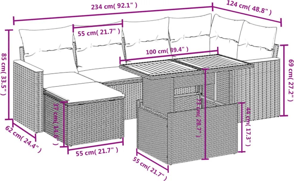 7dílná zahradní sedací souprava s poduškami béžová polyratan 3273180