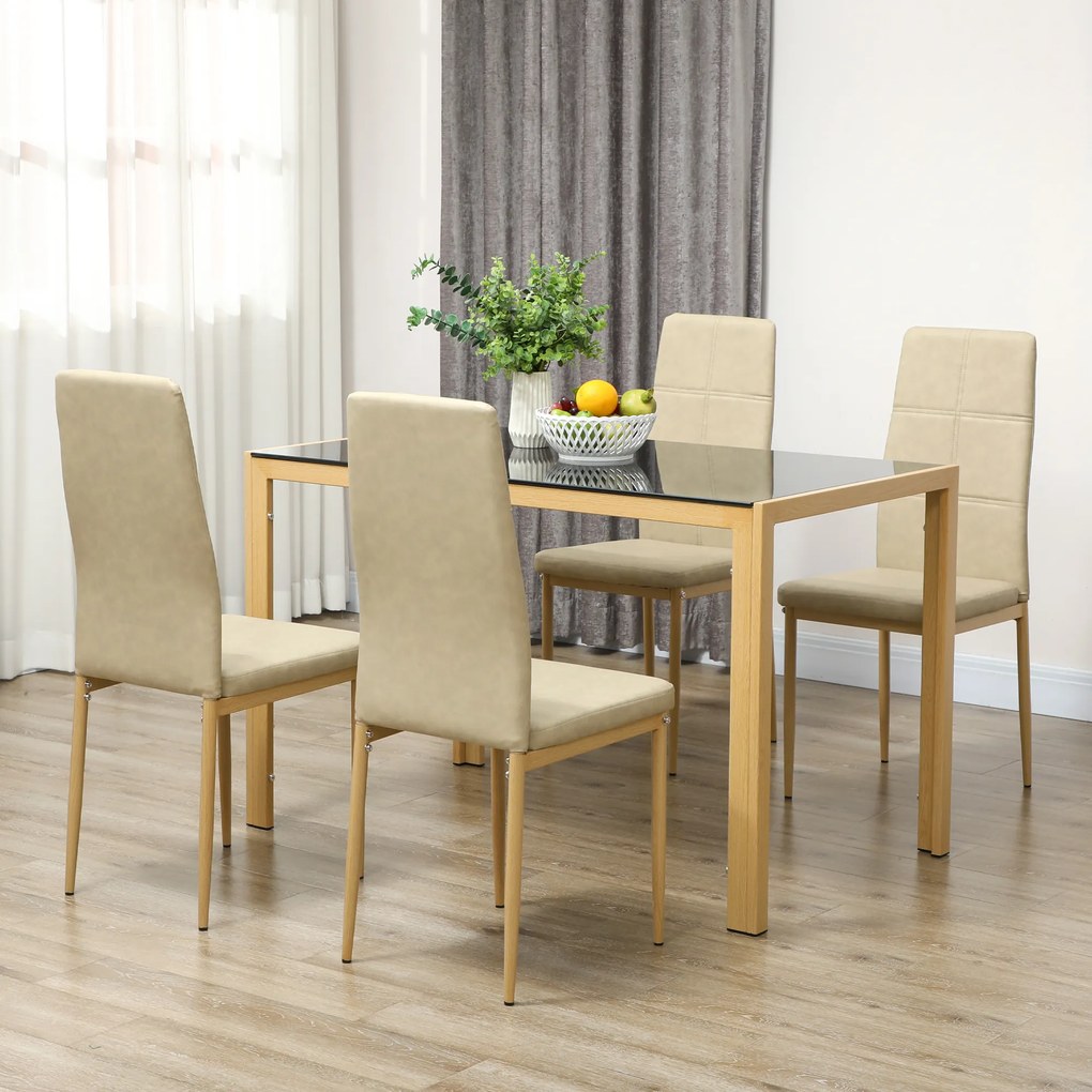 HOMCOM jídelní set pro 4 osoby, skleněný stůl a 4 židle