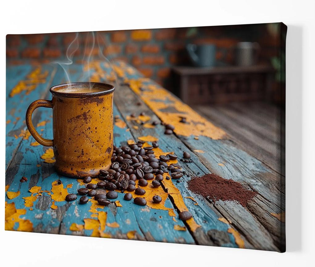 Obraz na plátně - Káva, žlutý hrnek FeelHappy.cz Velikost obrazu: 120 x 80 cm