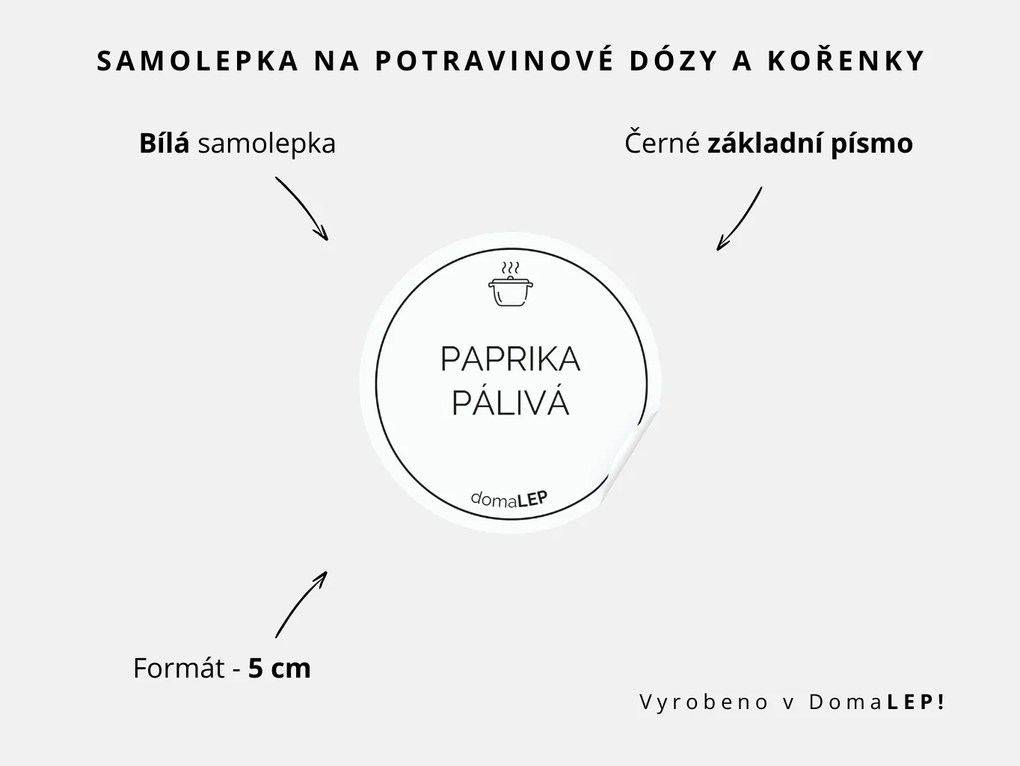 PAPRIKA PÁLIVÁ - omyvatelná samolepka na kořenky, výběr rozměrů Ø 5 cm / 5 x 5 cm / 6 x 8 cm | DomaLEP tvar: ČTVEREC, barva: BÍLÁ - ČERNÉ písmo, velikost: š. 5 cm x v. 5 cm - tučné písmo