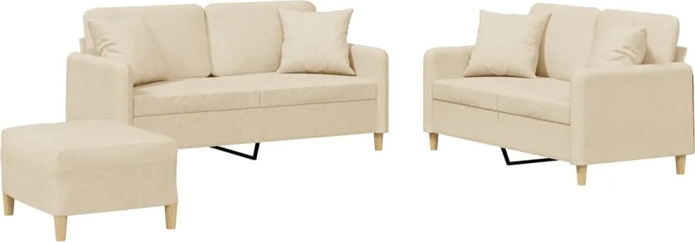 3dílná sedací souprava s polštáři krémová textil 3202112
