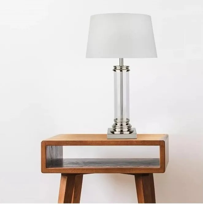 Searchlight EU5141SS Stylová stolní lampa PEDESTAL SATIN + čiré sklo