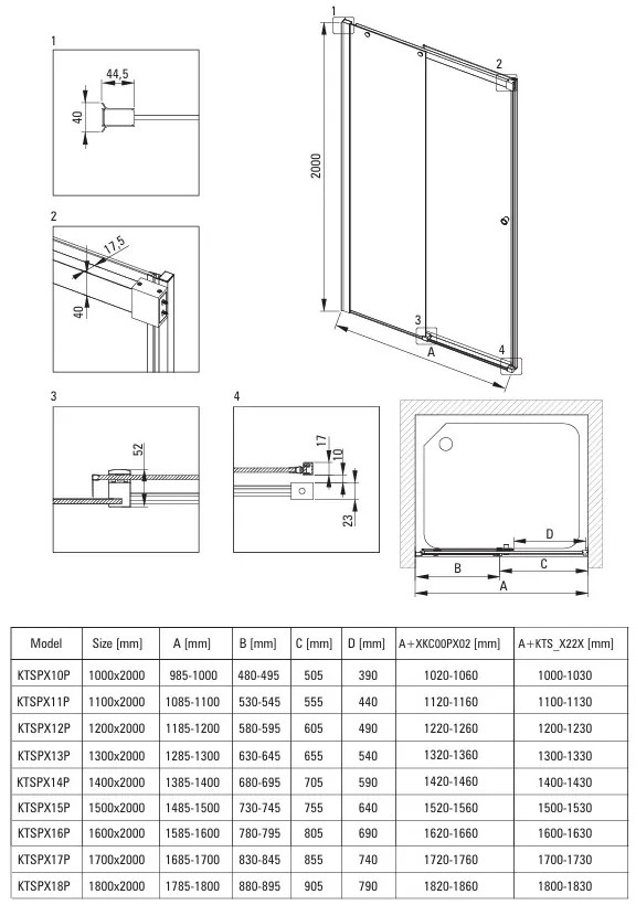 Deante Kerria Plus, posuvné sprchové dvere do otvoru, 130cm, chrómová, DEA-KTSP013P