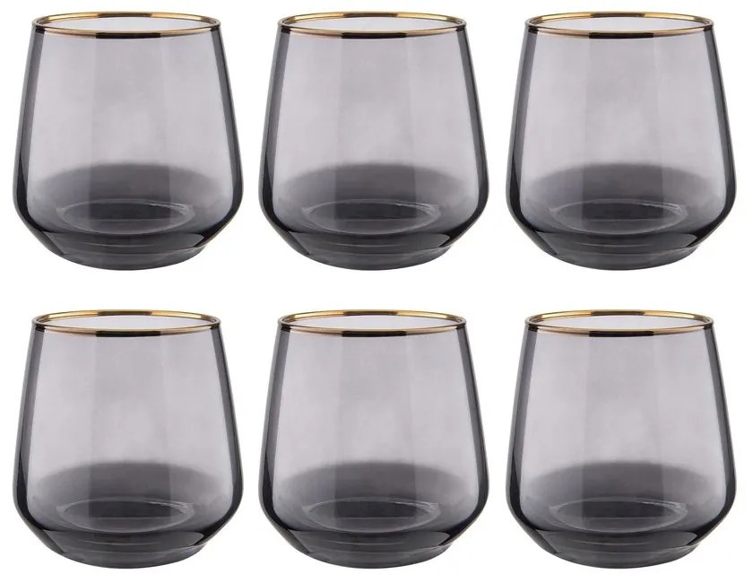 Butlers TOUCH OF GOLD Sada sklenic se zlatým okrajem 345 ml set 6 ks - tm. šedá