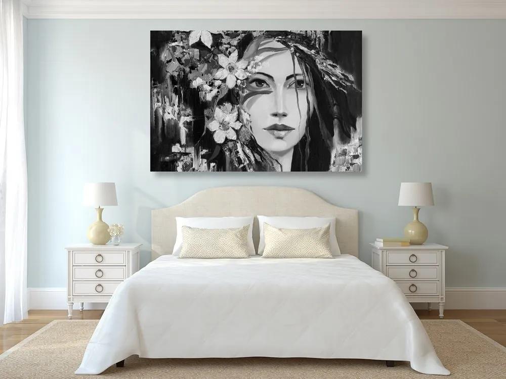 Obraz originální malba ženy v černobílém provedení - 90x60 cm