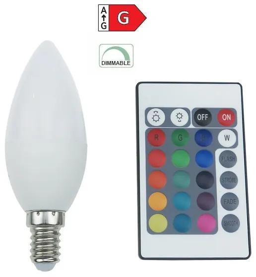 Diolamp SMD LED žárovka matná Candle C37 4W/230V/E14/RGB+3000K/300Lm/120°/Dim/dálkový ovladač