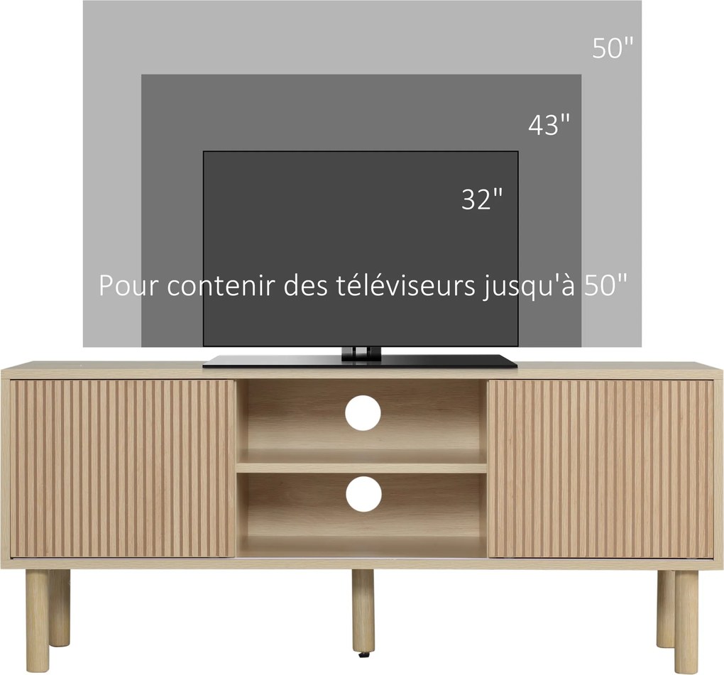 HOMCOM Televizní stolík pro TV do 50 palců s 2 posuvnými dveřmi a 2 policemi s řešením kabeláže - 115 x 40 x 49 cm
