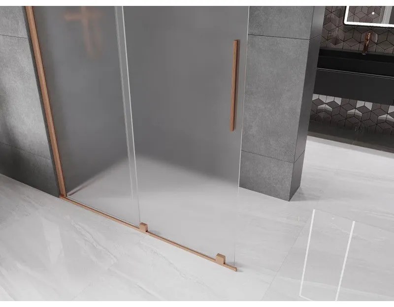 Mexen Velar, sprchová zástěna s posuvnými dveřmi Walk-in 130 x 200 cm, 8mm sklo námraza, měděná matná, 871-130-000-33-65