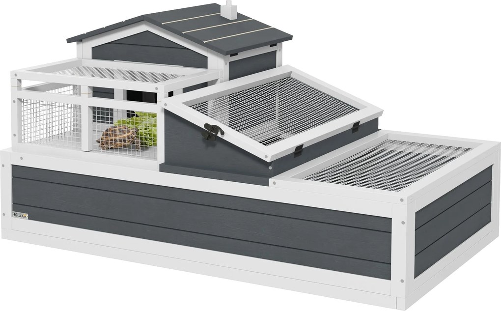 PawHut Školní domeček pro ropuchy, 2 podlaží, pro vnitřní i venkovní použití, balkon, jedlové dřevo, šedá barva