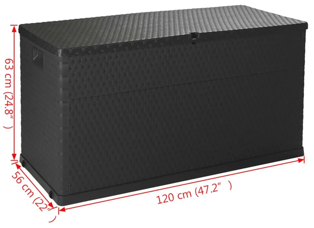 vidaXL Zahradní úložný box antracitový 120 x 56 x 63 cm PP ratan