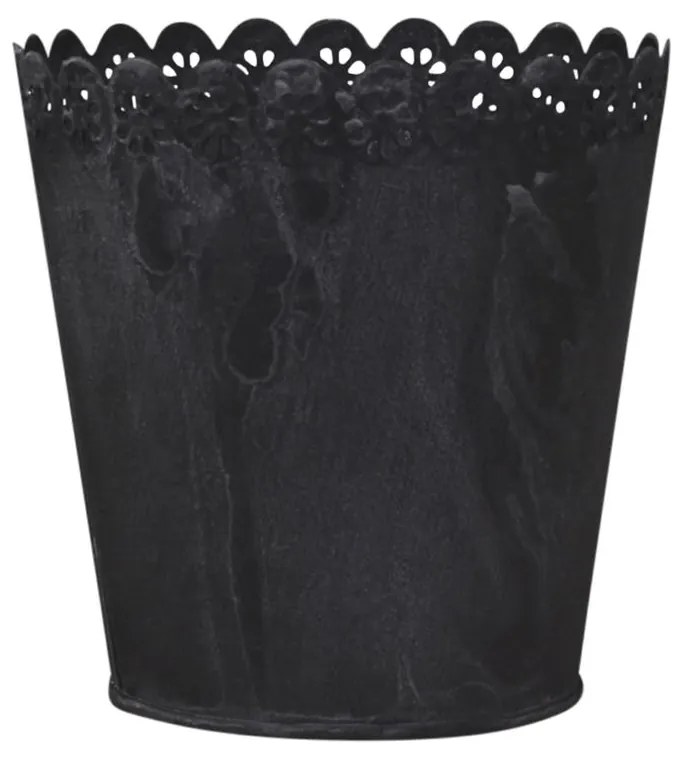 Chic Antique Plechový obal na květiny Lace, černá barva, kov 11cmx12cm