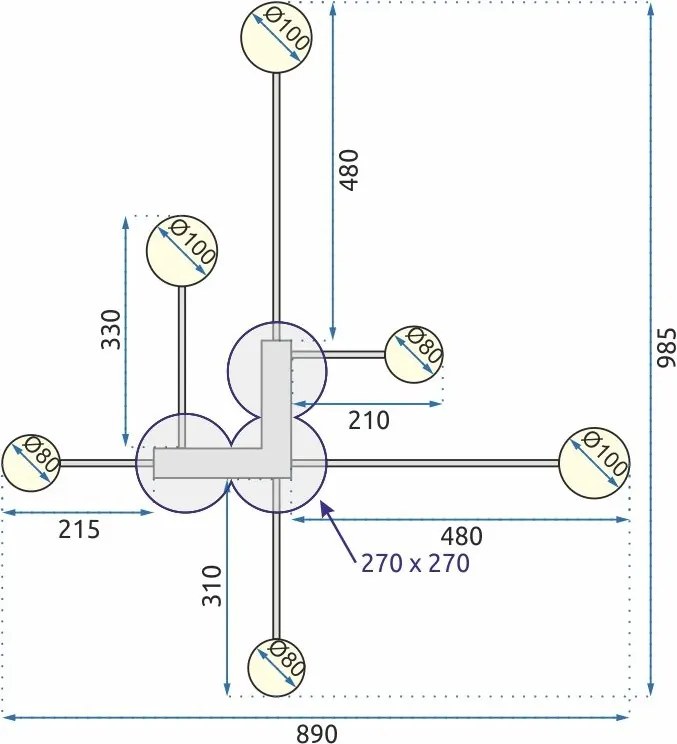 Toolight - LED stropní svítidlo 6-ramenné APP210-3CPR + dálkové ovládání, černá, OSW-08463