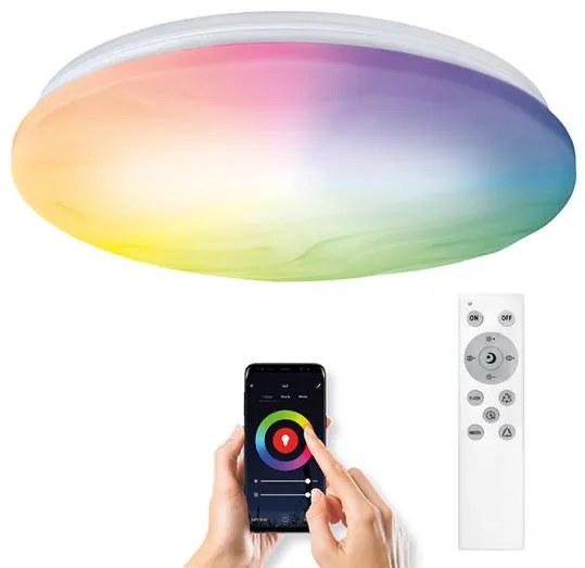 Solight LED smart stropní světlo Wave, 30W, 2300lm, wifi, RGB + CCT, stmívatelné, dálkové ovládání WO792