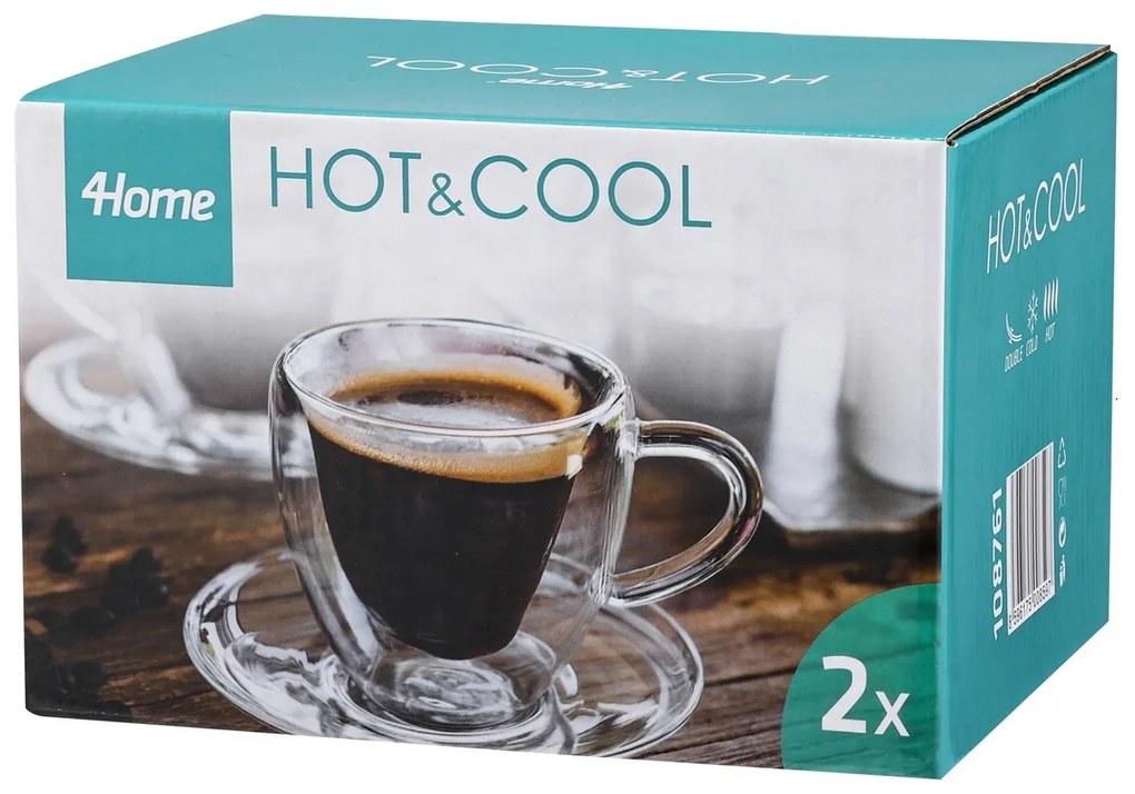 4Home Termo sklenice šálek s podšálkem Heart Hot&Cool, 150 ml, 2 ks