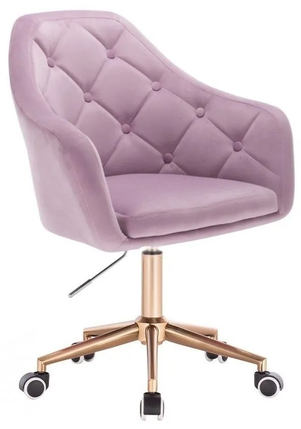 LuxuryForm DESIGN Otočné křeslo ANDORA VELUR na zlaté podstavě s kolečky - levandule