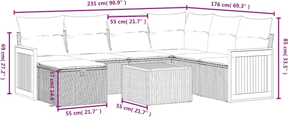 8dílná zahradní sedací souprava s poduškami černá polyratan 3265766