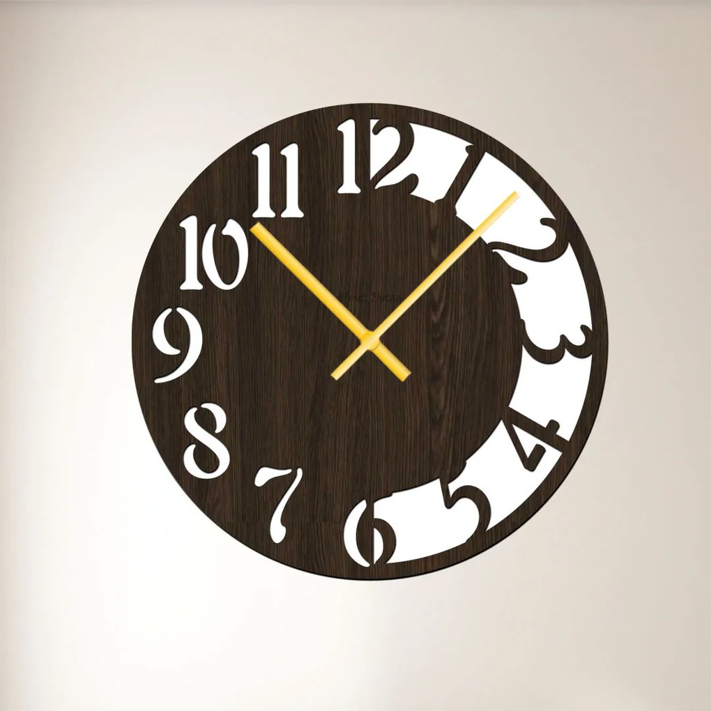 dřevo života Nástěnné hodiny CLOCK Zvolte barvu dekoru: Wenge, Velikost hodin: 40x40, Barva ručiček: Zlaté