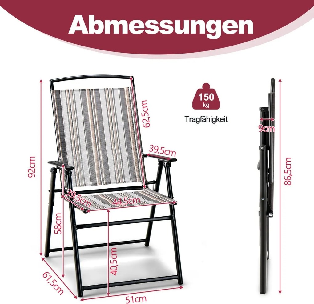 Costway Sada 2 zahradních židlí skládací židle s područkami – 51 × 61,5 × 92 cm