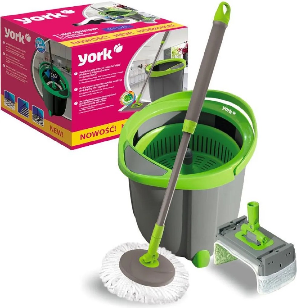 Plochý rotační mop Sada Mikrovlákno + Kbelík Teleskopická tyč Náhradní sada York