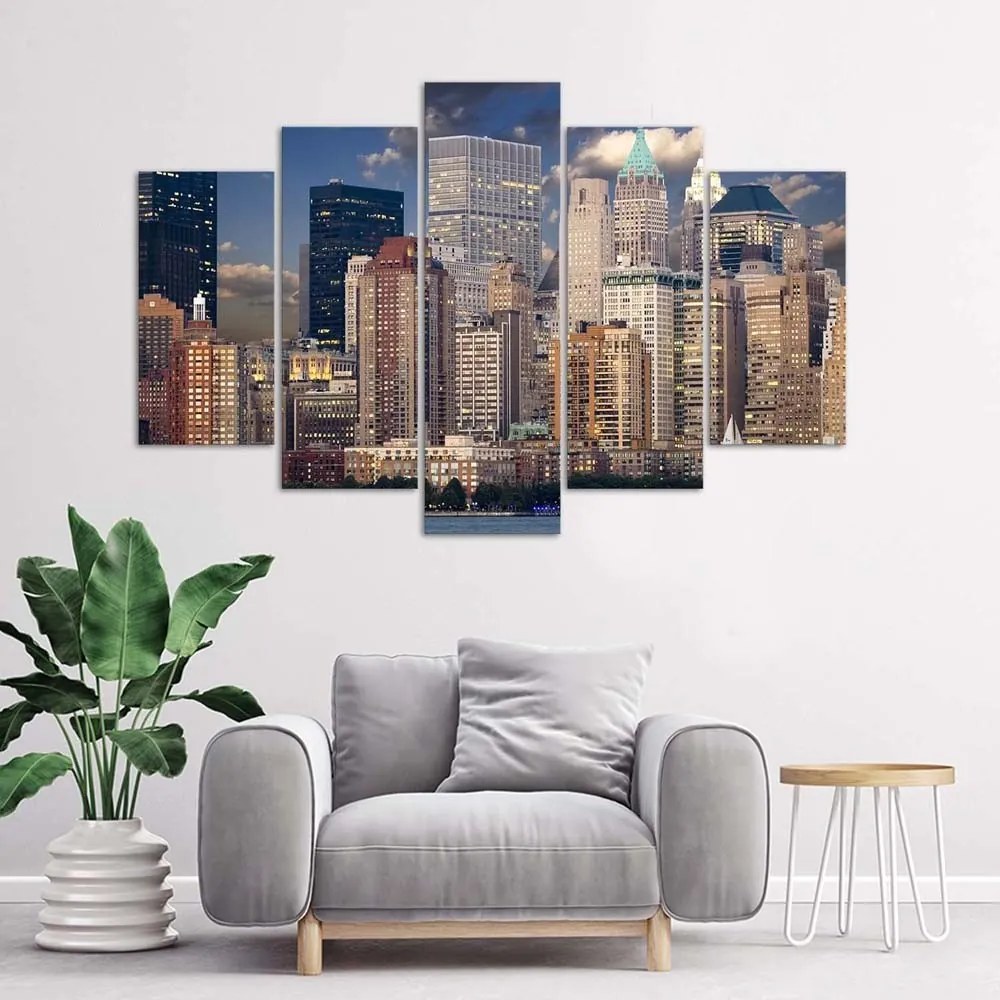 Obraz na plátně pětidílný Panorama města New York - 200x100 cm