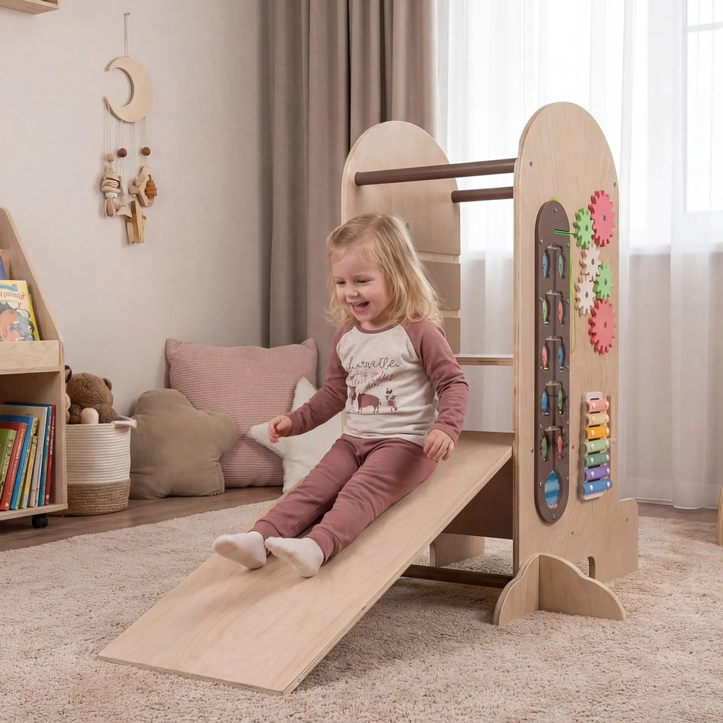 Costway 4 v 1 Dětská výuková věž se skluzavkou Montessori žebřík s křídovou