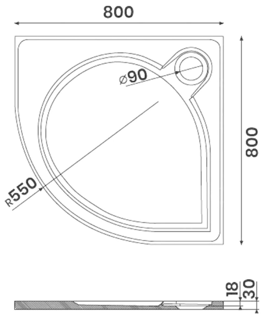 Gelco ARCA sprchová vanička z litého mramoru, čtvrtkruh, 80x80x3 cm, R550, PA558