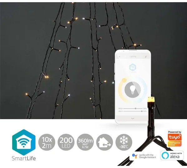 Nedis WIFILXT02W200 - LED Vánoční závěs 200xLED/8 funkcí 10x2m IP65 Wi-Fi Tuya