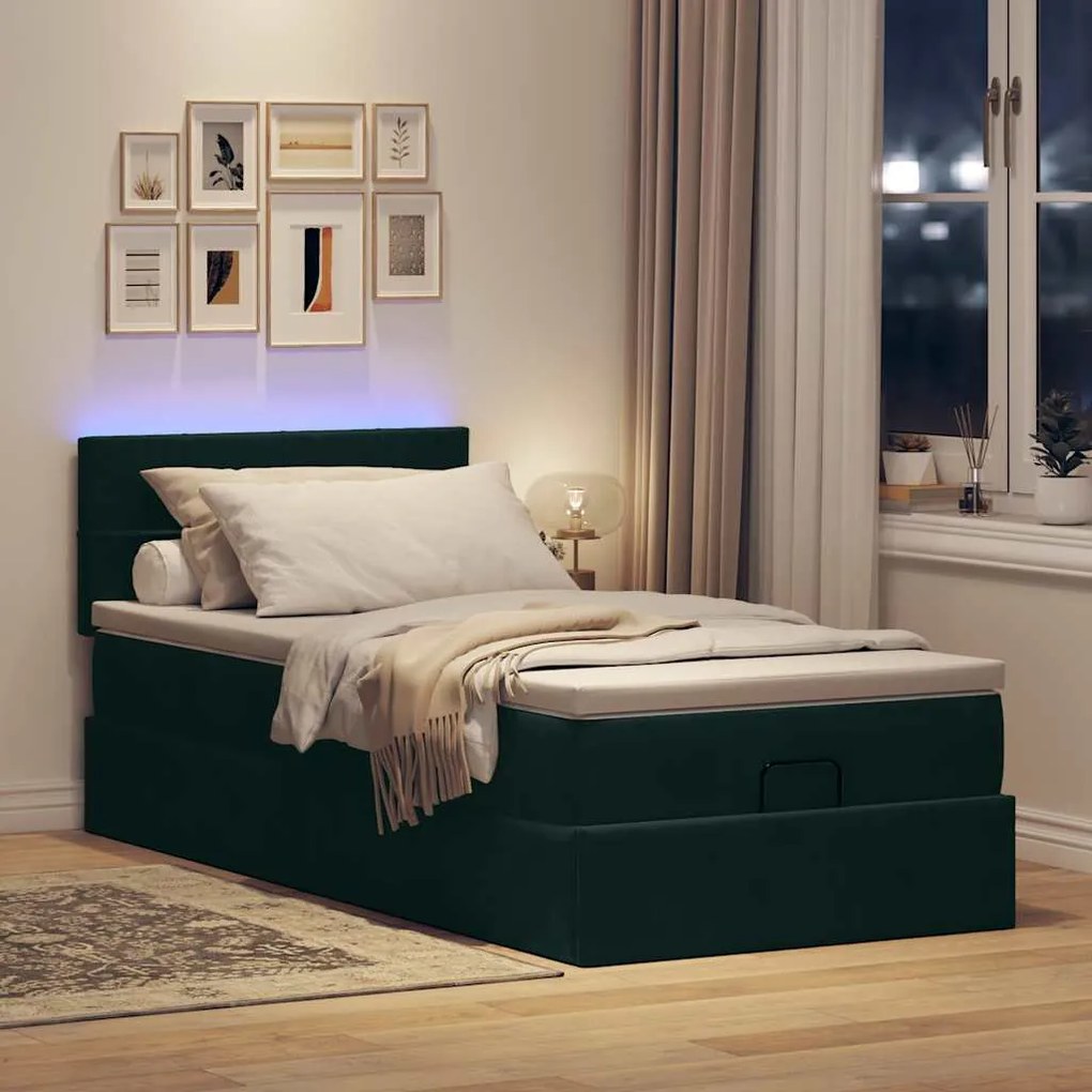 Osmanská postel s matrací & LED tmavě zelená 80x200cm samet 3312587