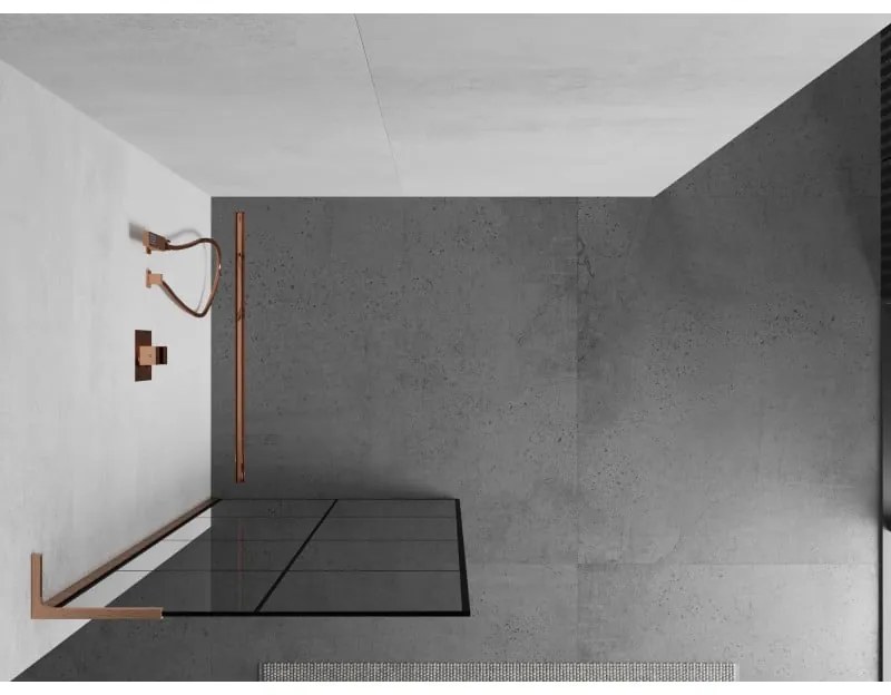 Mexen Kioto L, sprchová zástěna Walk-In 70 x 200 cm, 8mm čiré sklo černý vzor, měděný matný profil, 800-070-103-65-77