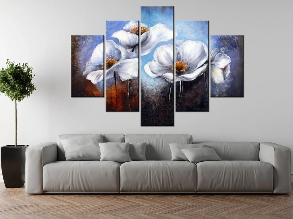 Gario Ručně malovaný obraz Alpské máky - 5 dílný Rozměry: 100 x 70 cm