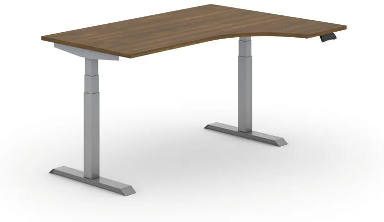 Výškově nastavitelný stůl PRIMO ADAPT, elektrický, 1600x1200x625-1275 mm, ergonomický pravý, deska 1600x1200 mm, ořech, šedá podnož