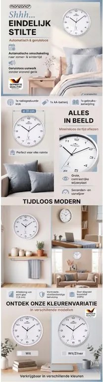 Nástěnné hodiny řízené rádiem bílá/stříbrná Ø31cm